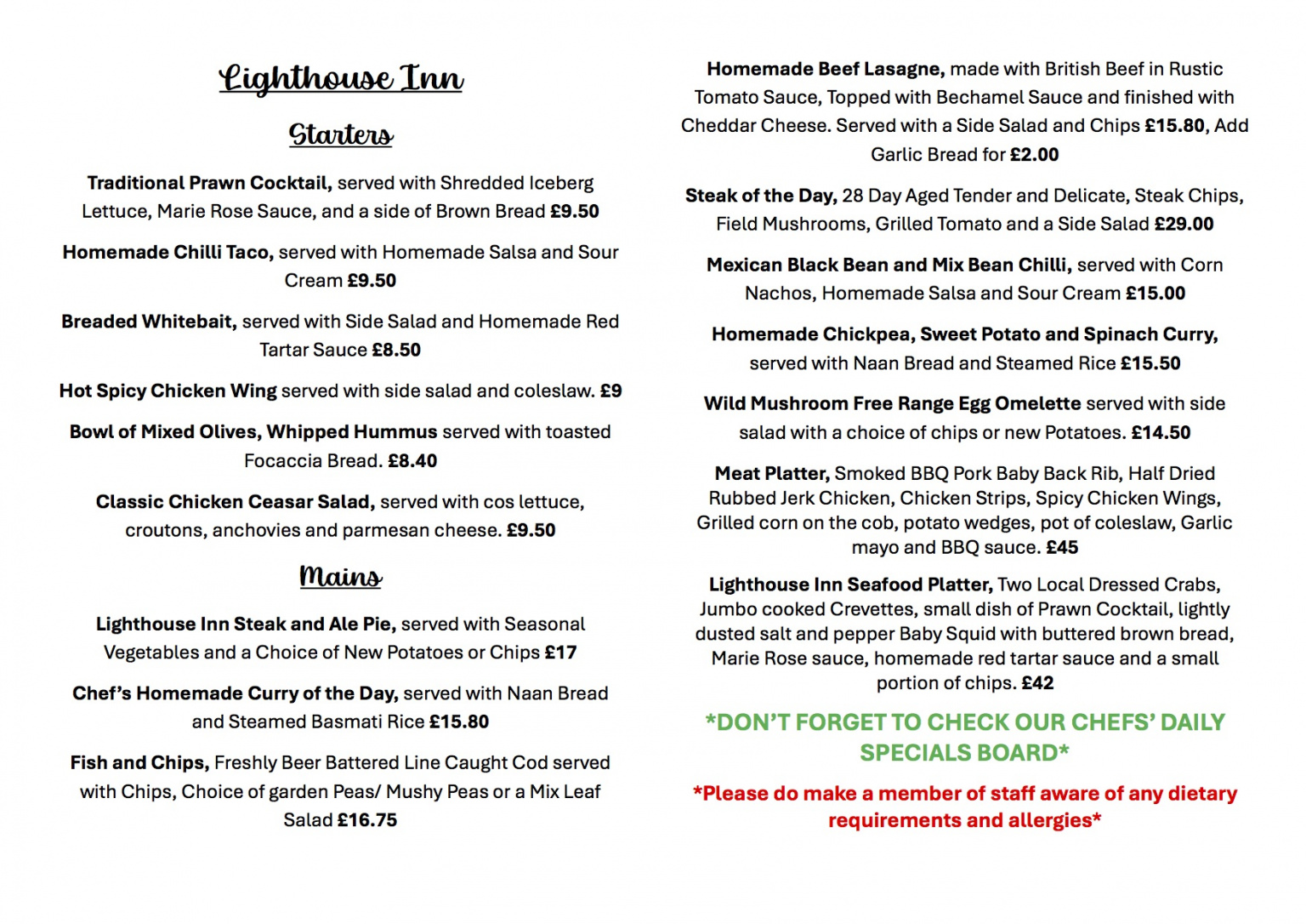 The Lighthouse Inn – Coast Road, Walcott, NR12 0PE Tel: 01692 650371